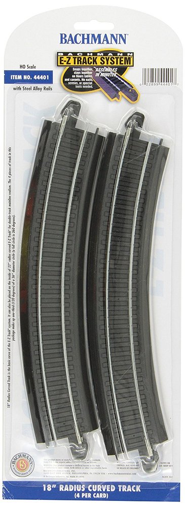 18 inch Radius Curved Track - 4 Pack - HO Scale. - Toy Sense